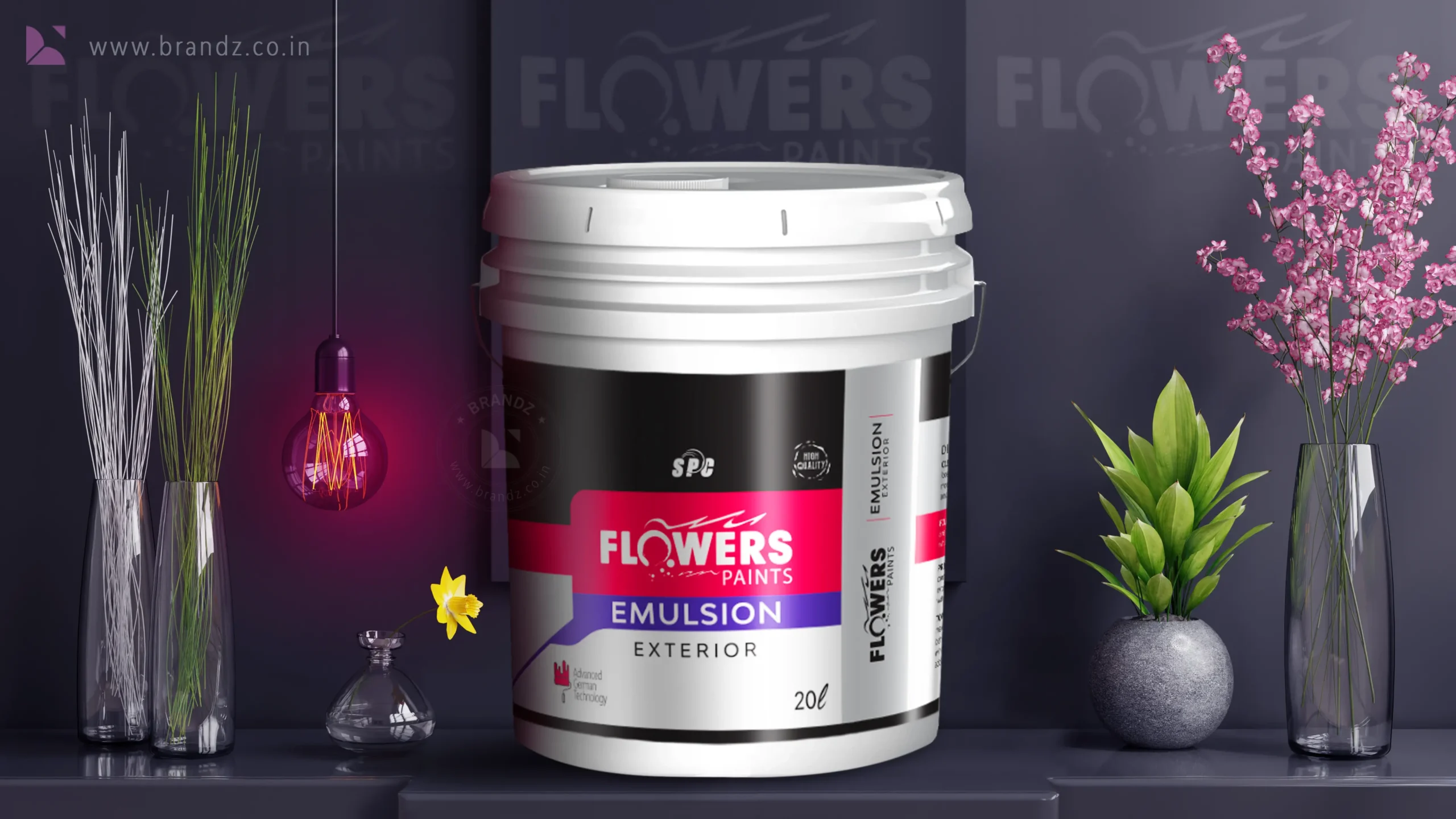 Flowers exterior emulsion bucket label paint